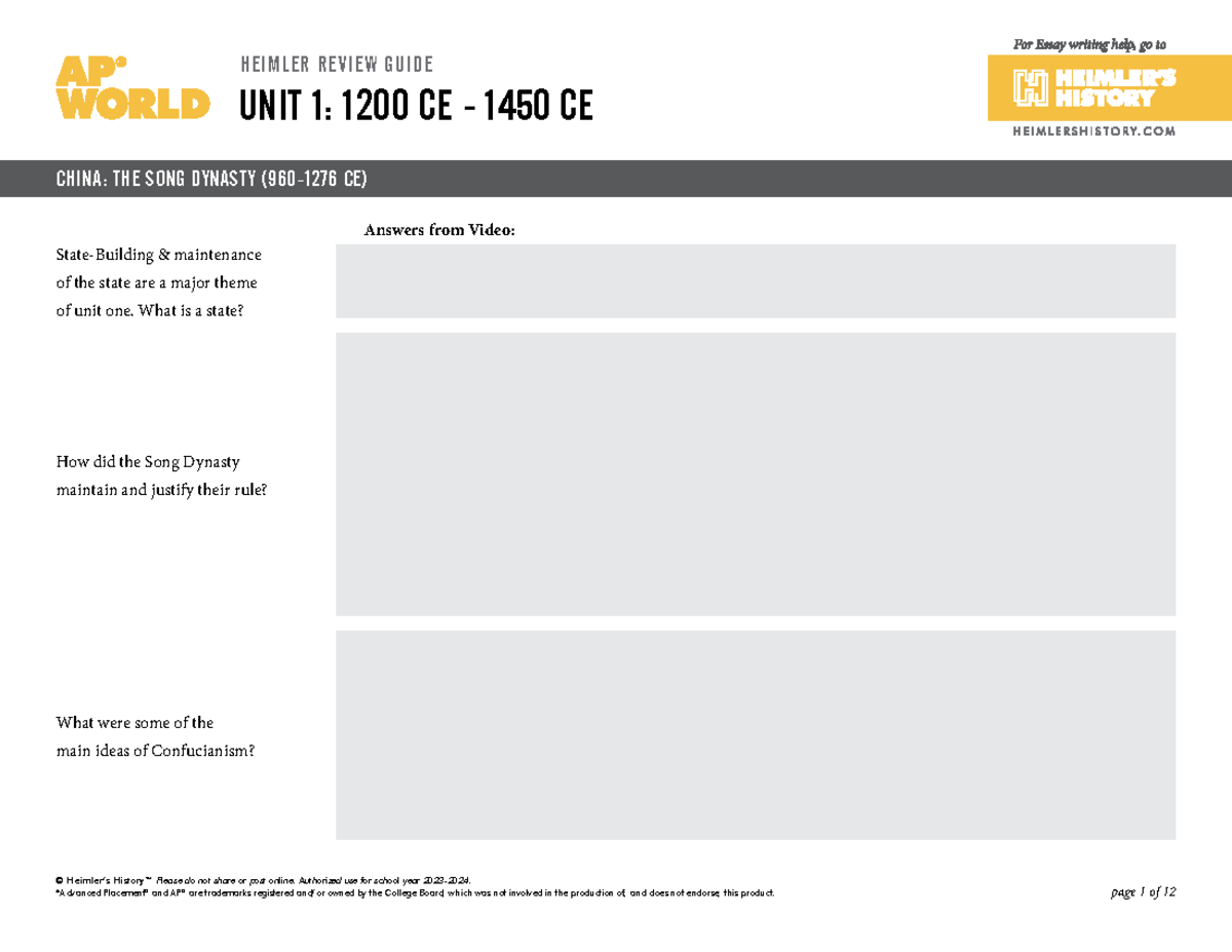 AP World History Unit 1 Noteguide: State-Building (1200-1450 CE) - Studocu