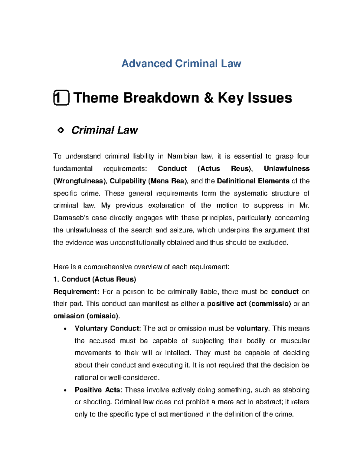 Advanced Criminal Law (ACL 301) Study Guide for Exams - Studocu