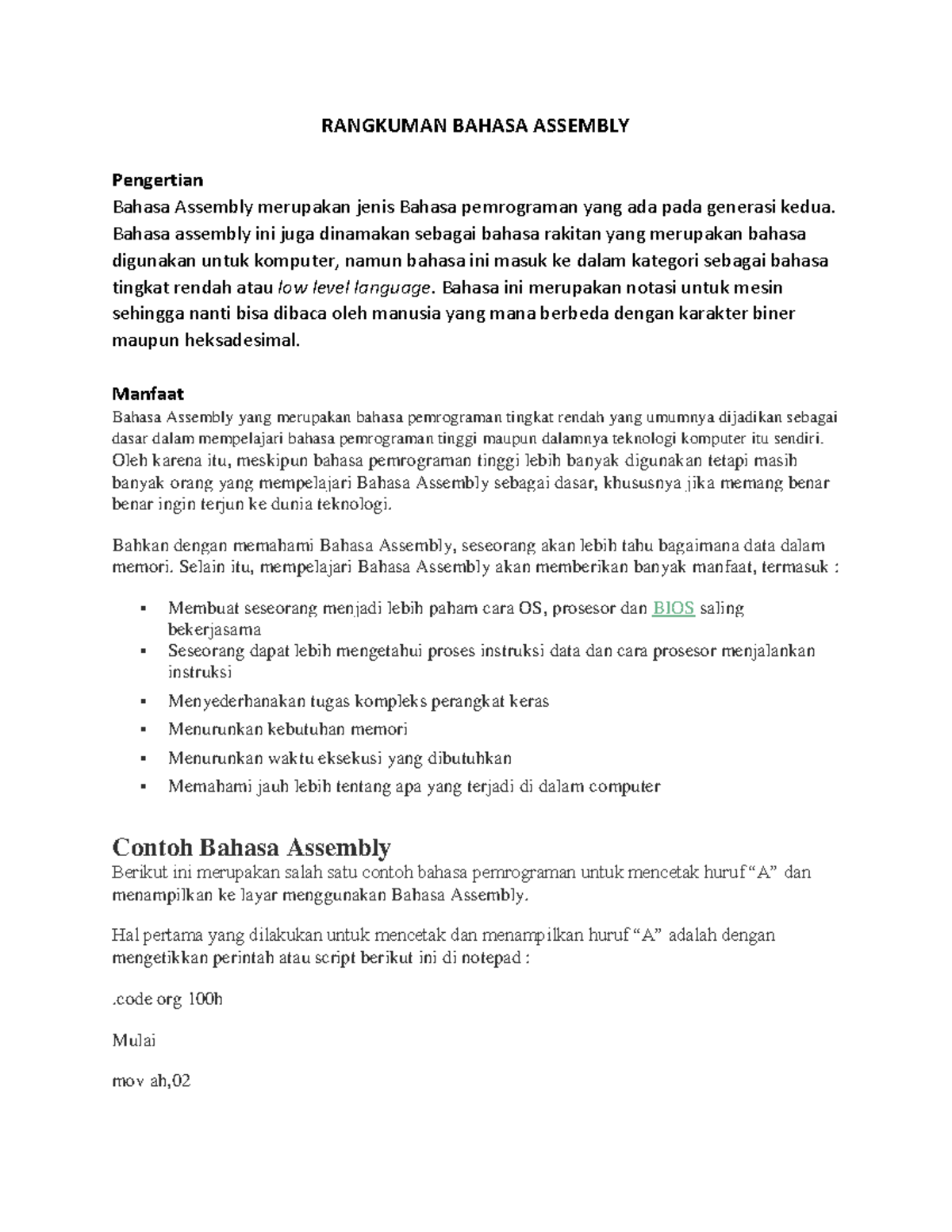 Rangkuman Bahasa Assembly: Definisi, Manfaat, dan Contoh Penggunaan ...