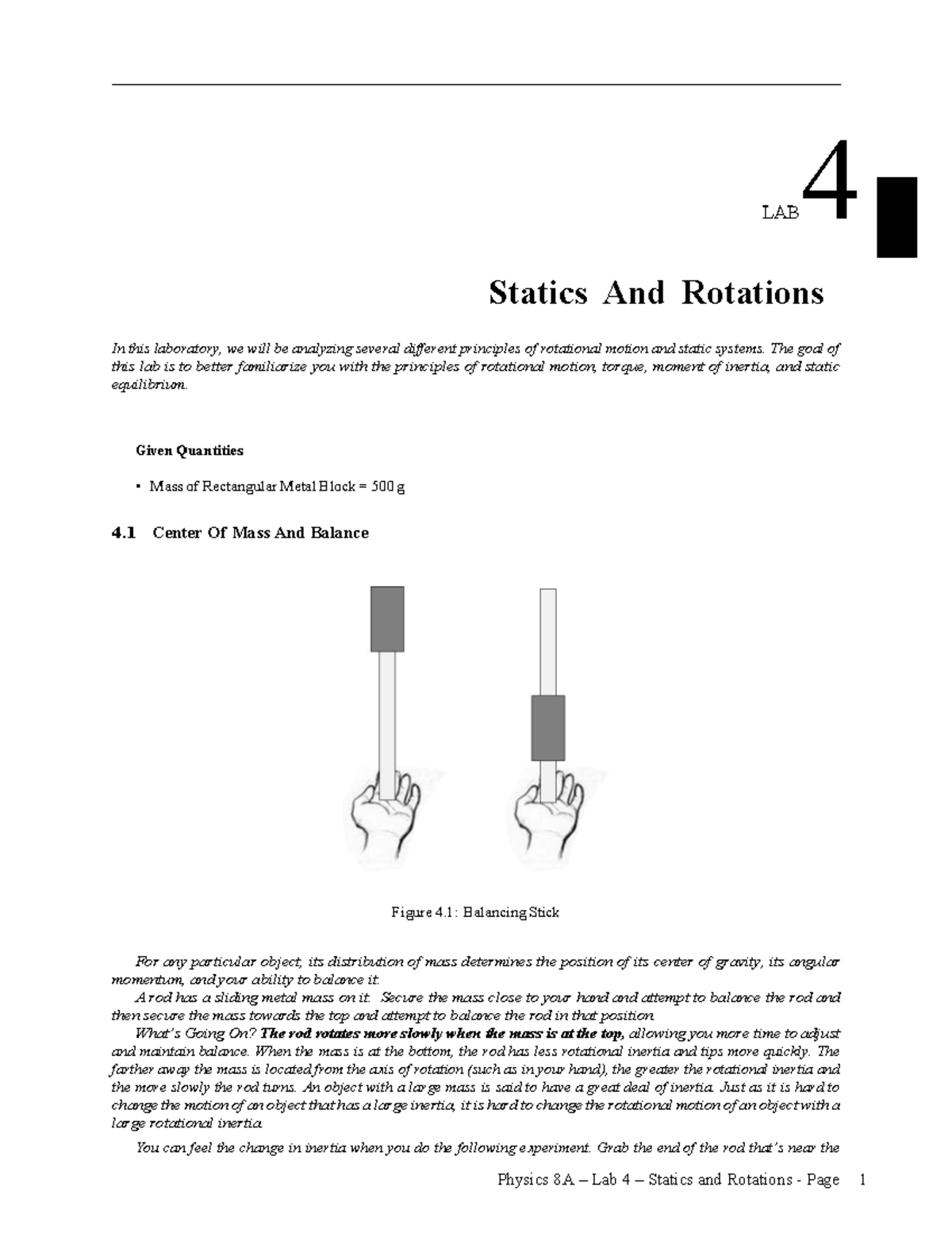 Physics 8A Lab 4: Statics and Rotations Analysis - Studocu
