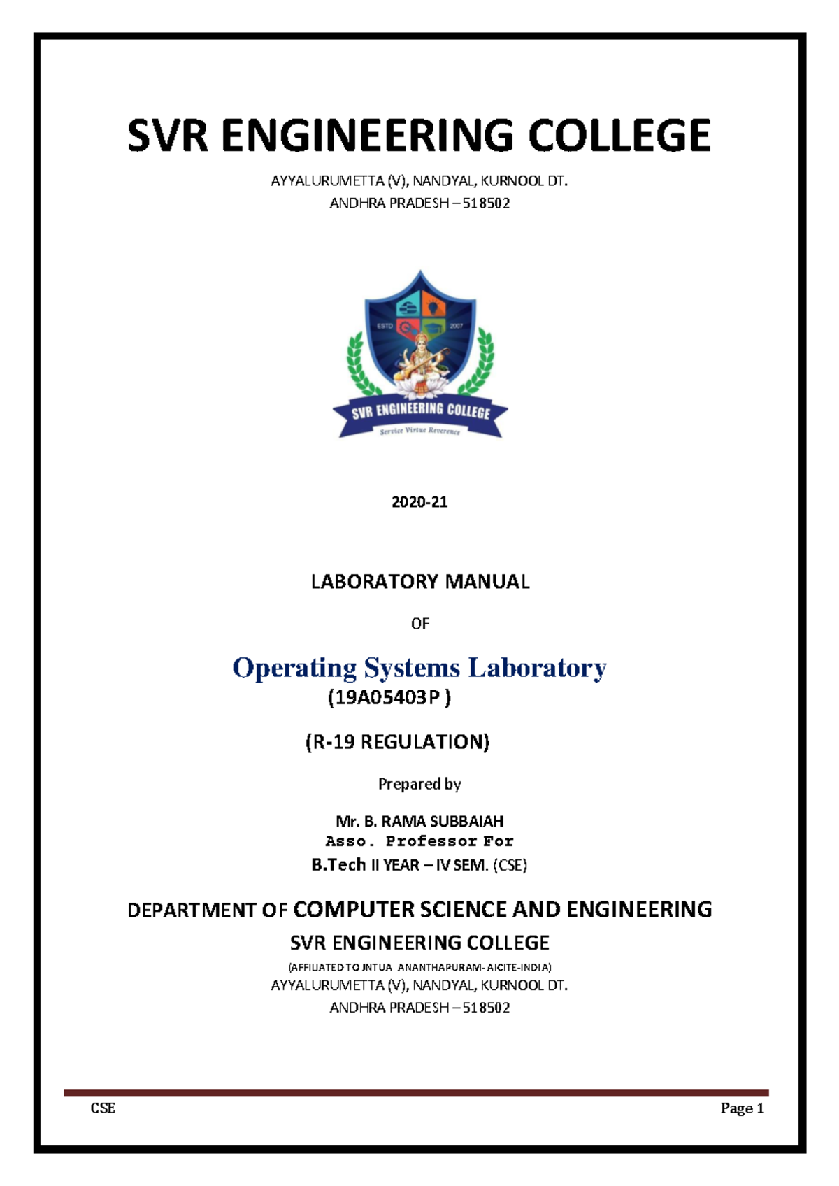 Operating Systems Lab Manual (19A05403P) for II Year CSE Students - Studocu