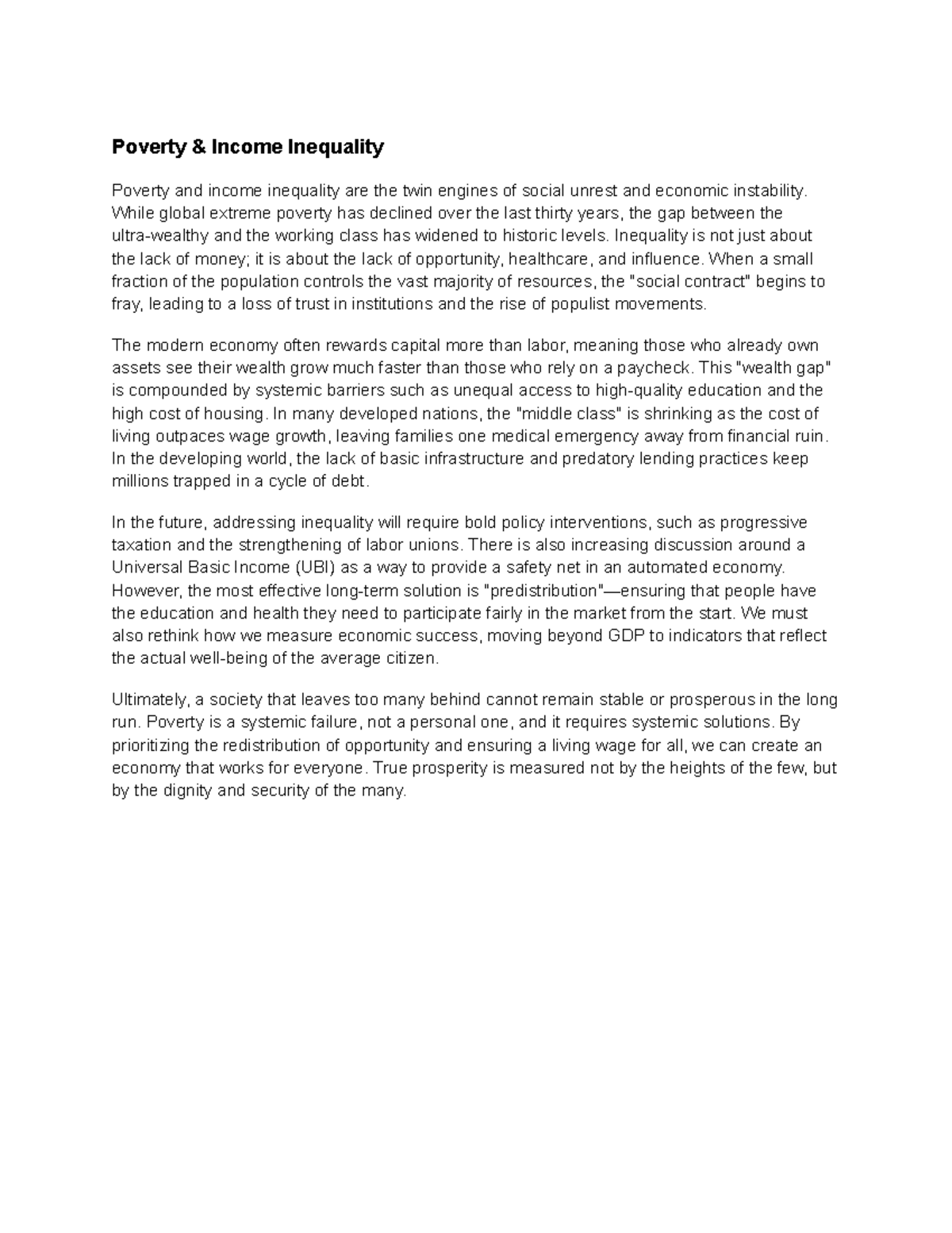 Poverty & Income Inequality: Causes, Consequences, and Solutions - Studocu