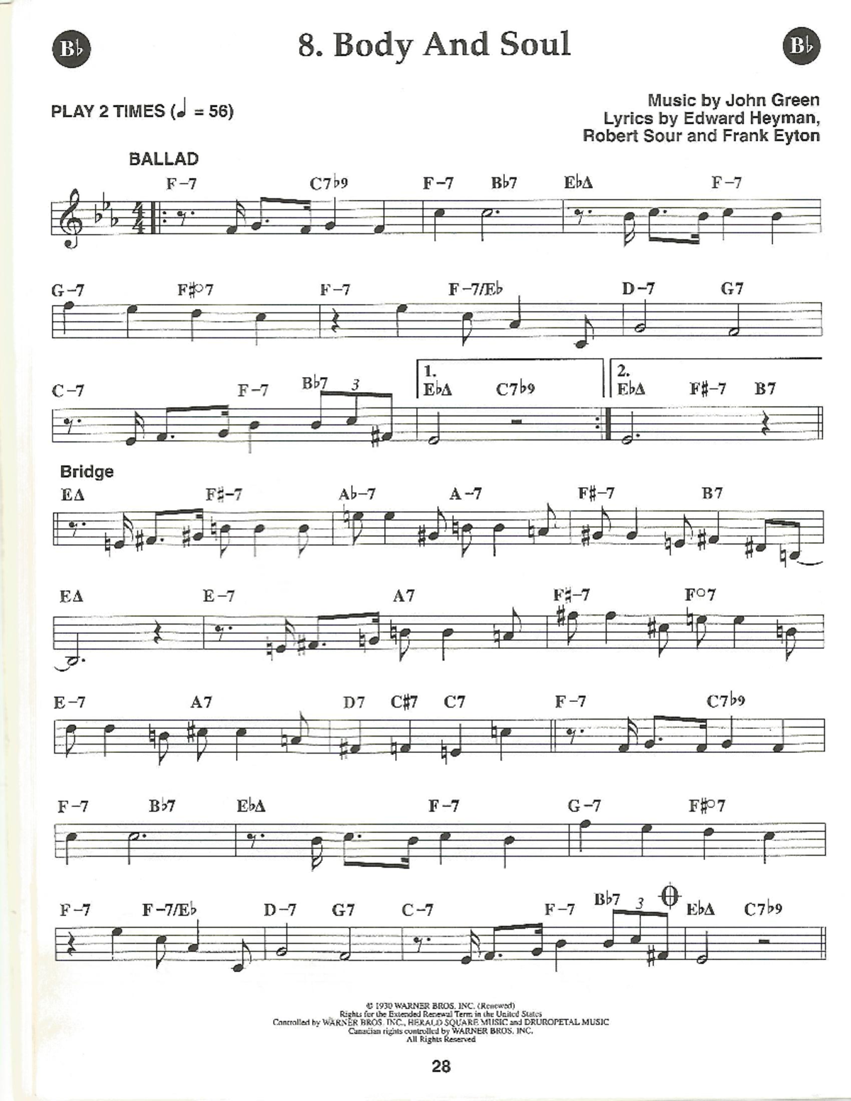 Bb Body and Soul Bb Lead Sheet - Music and Lyrics Analysis - Studocu