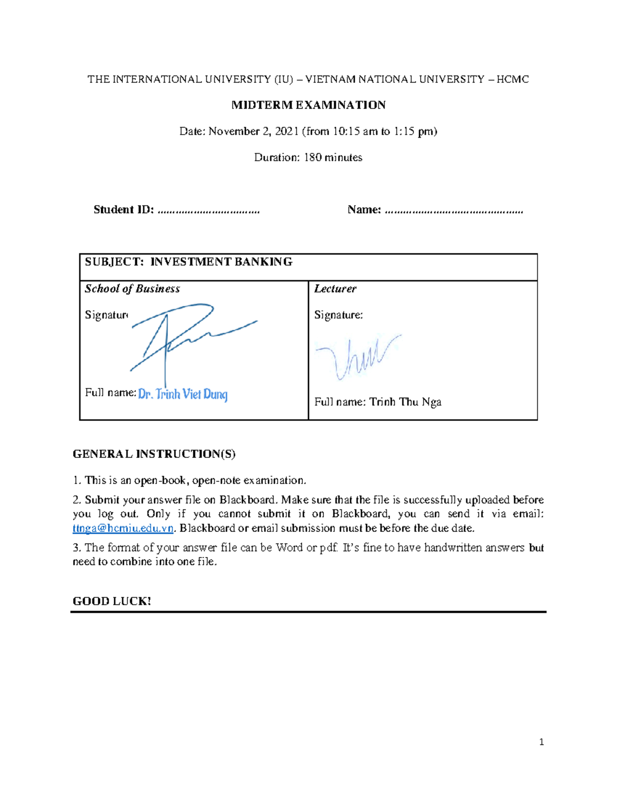Investment Banking Midterm Exam IU - Semester 1 (2021-2022) - Studocu