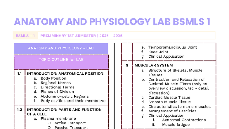 ANATOMY AND PHYSIOLOGY LAB BSMLS 1 PRELIMINARY NOTES CHAPTERS 1-11 ...