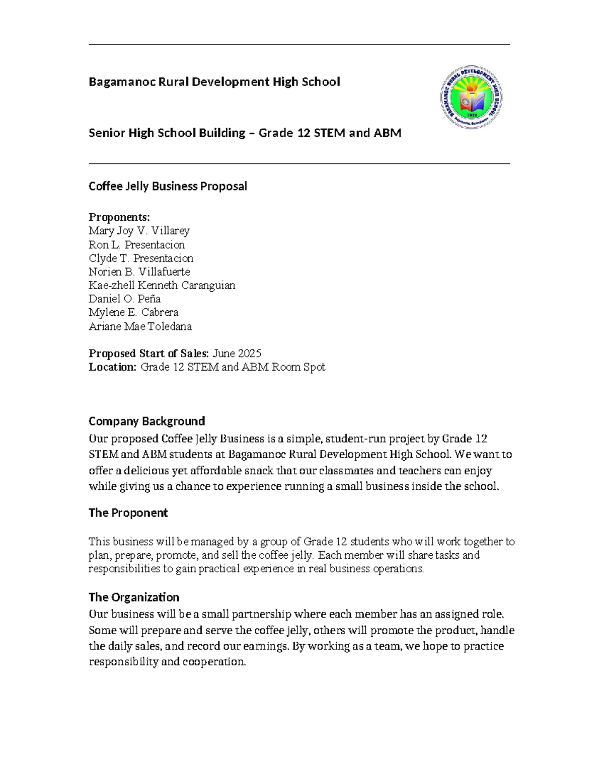 Grade 12 STEM & ABM Coffee Jelly Business Proposal - Studocu