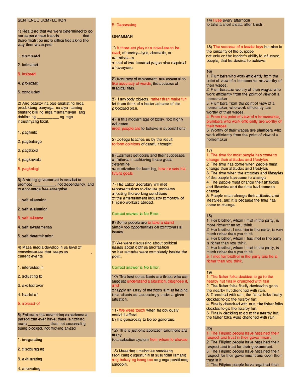CS Reviewer: Sentence Completion & Verbal Aptitude Exercises - Studocu