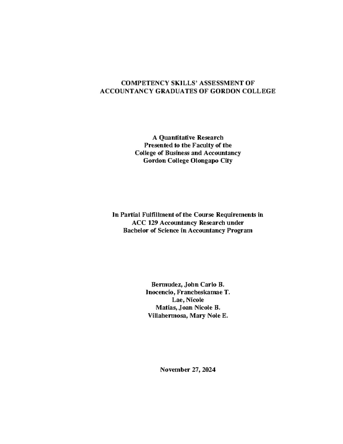 SC5 Competency Skills Assessment of Accountancy Graduates at Gordon ...