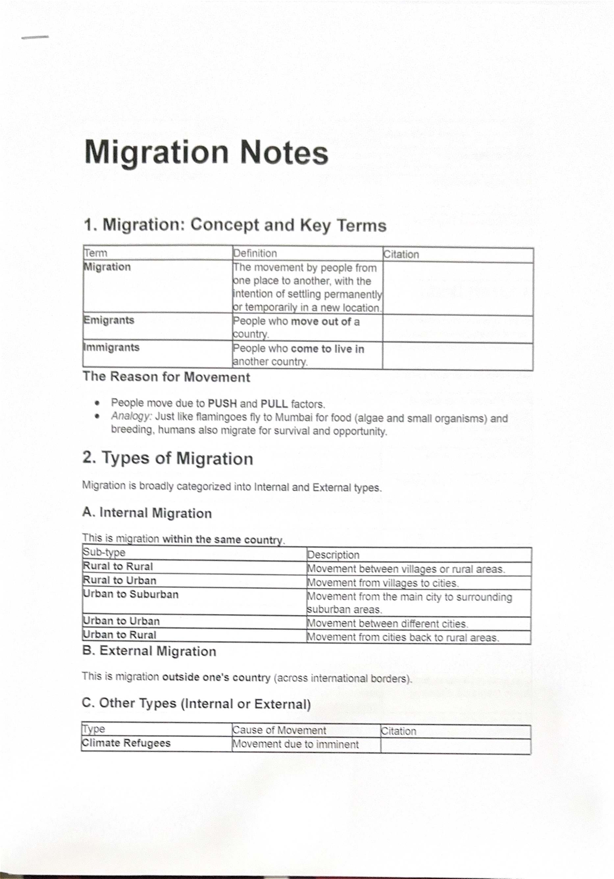 Migration Chapter Notes - Geography (Scanned Document 7) - Studocu