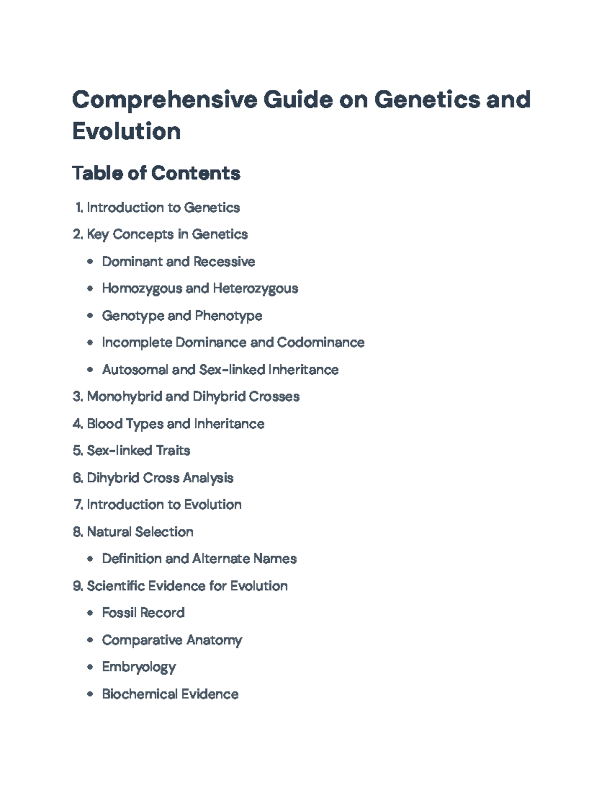 Comprehensive Genetics and Evolution Guide (BIO101) - Comprehensive ...