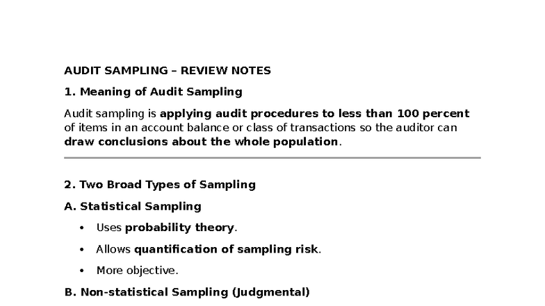 AUDIT 101: Audit Sampling Review Notes and Key Concepts - Studocu