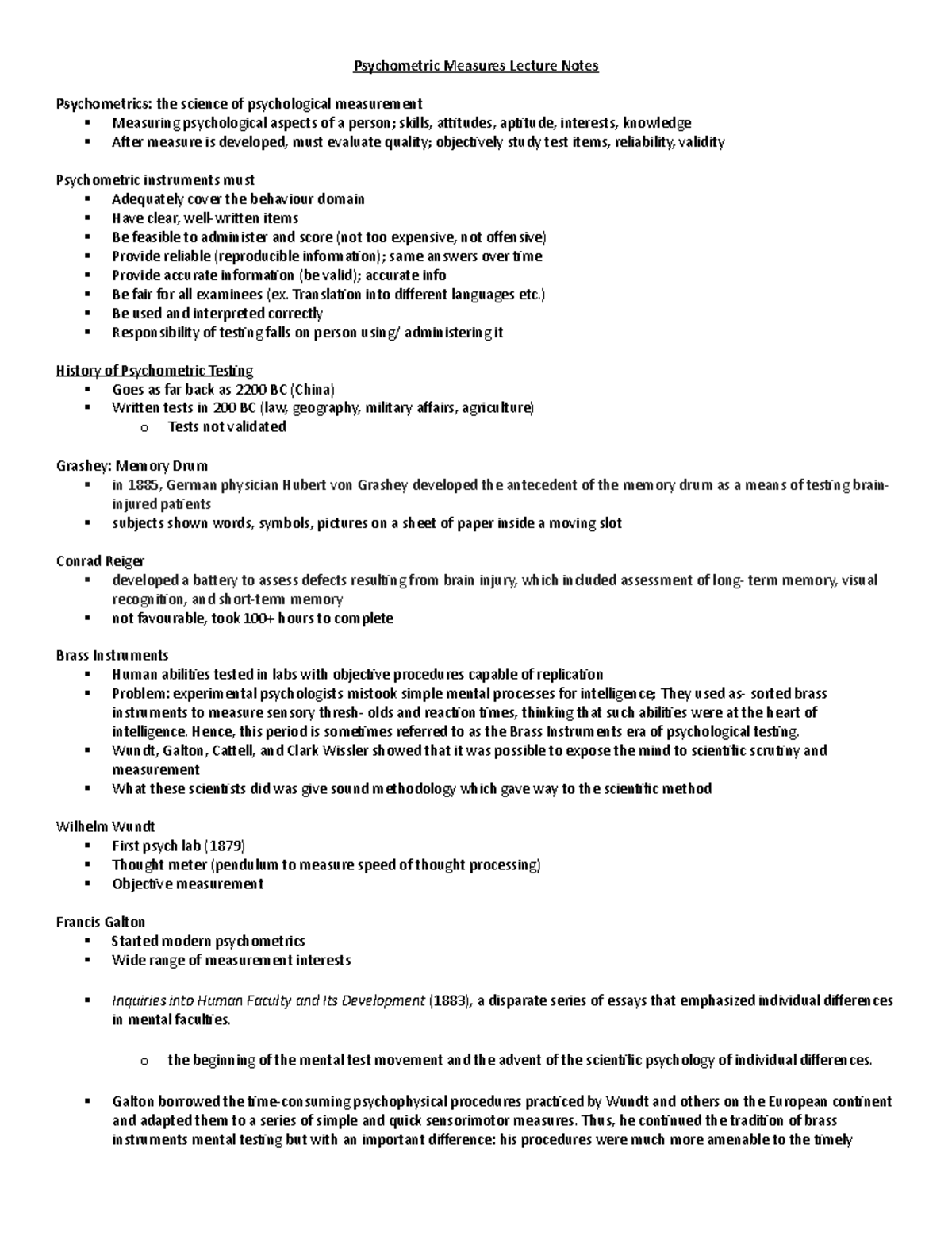 Psychometric Measures Lecture Notes - Psychometric Measures Lecture ...