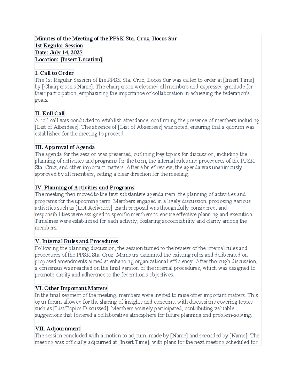 PPSK Sta. Cruz Regular Session Minutes - July 14, 2025 - Studocu