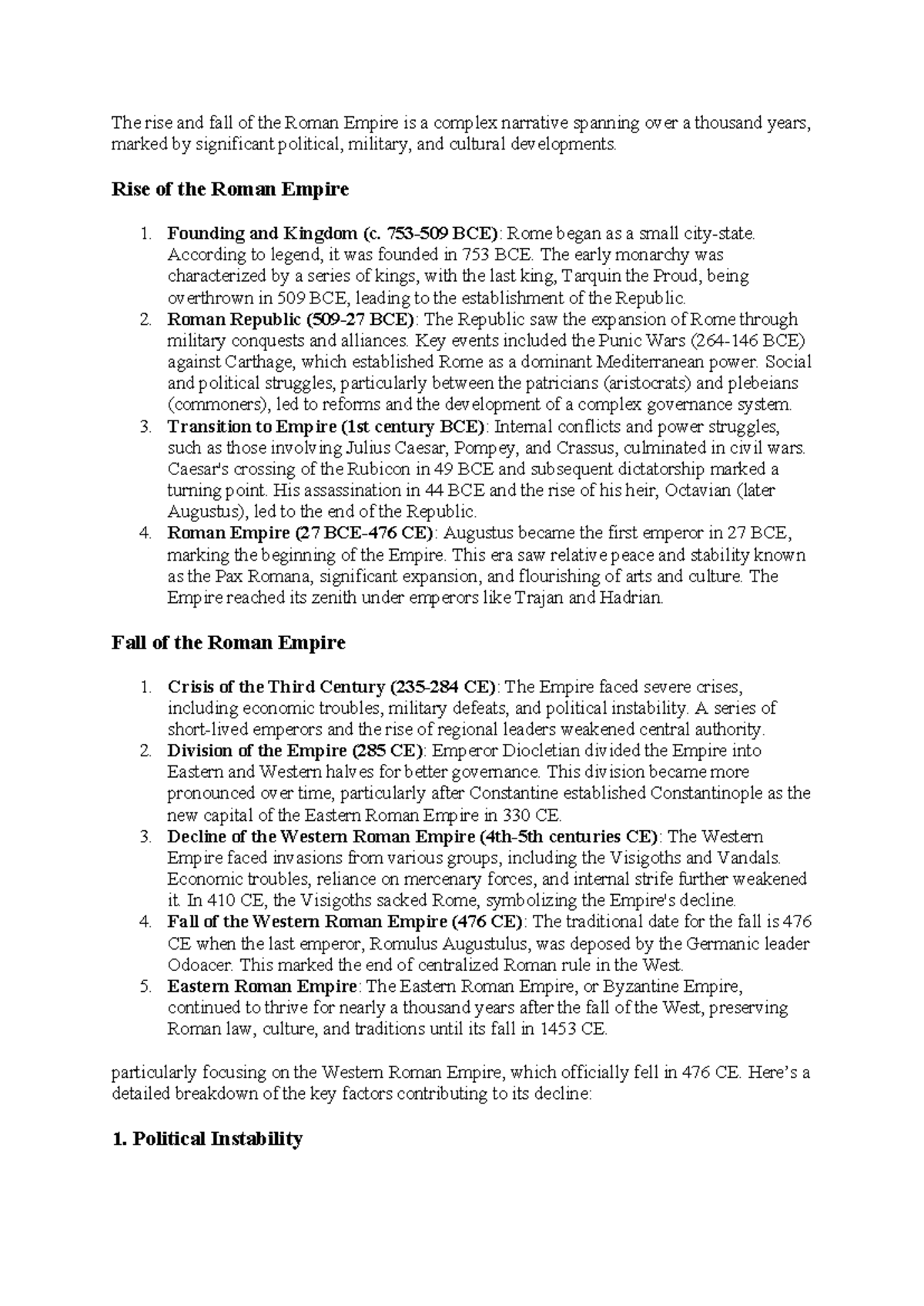 HIST 101: The Rise and Fall of the Roman Empire - A Comprehensive ...