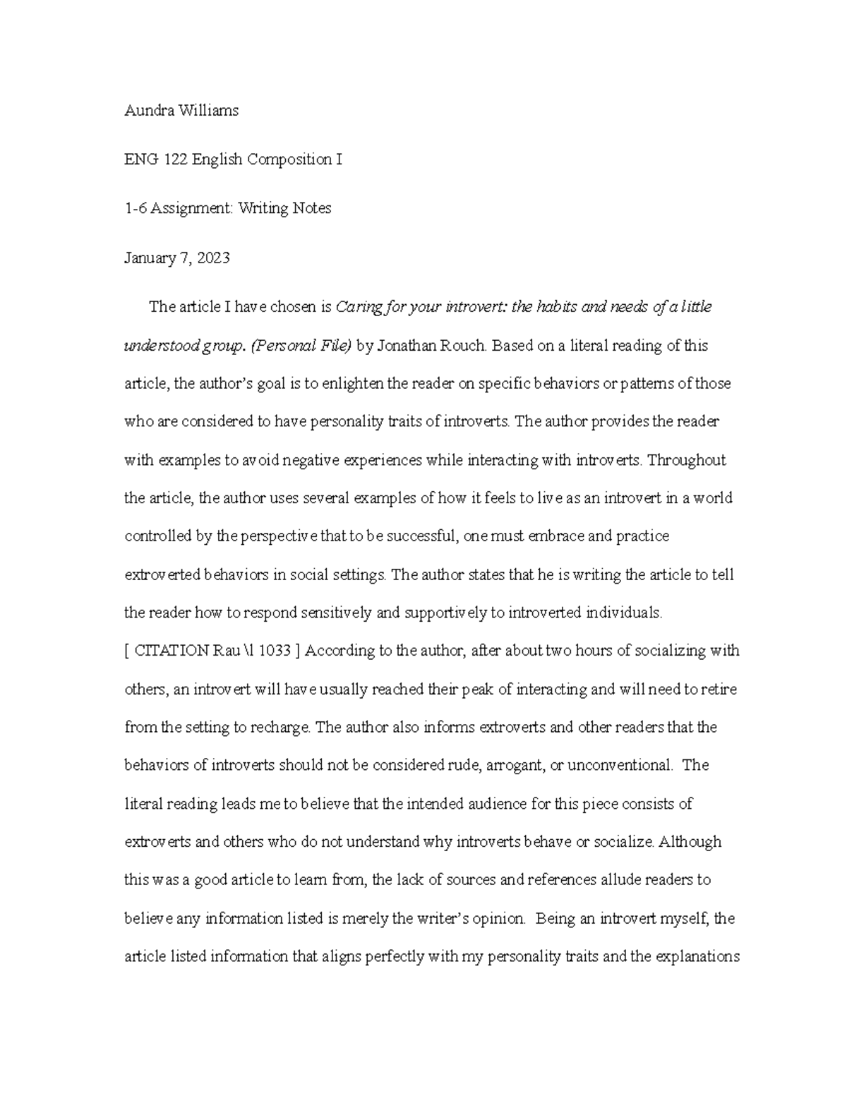 ENG WEEK 1 Project - Aundra Williams ENG 122 English Composition I 1-6 ...
