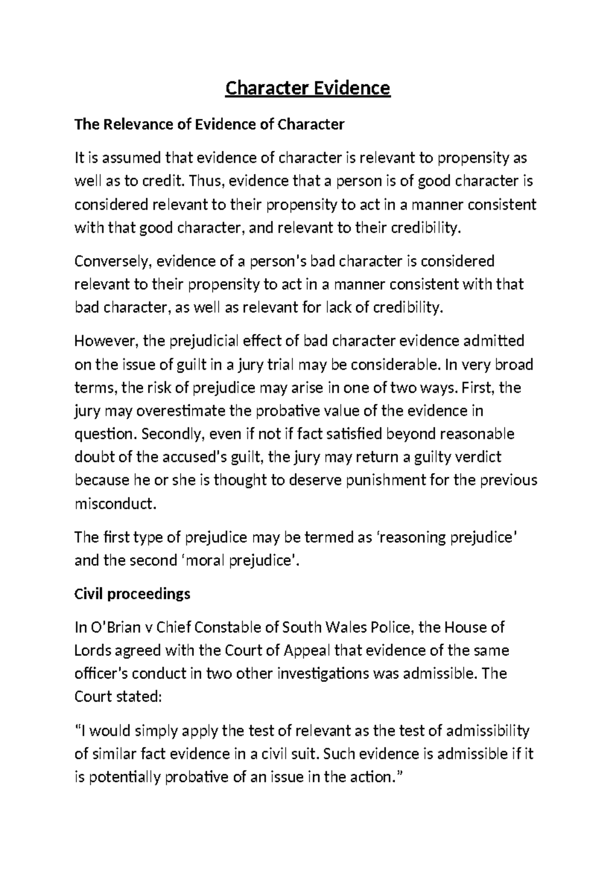 Character Evidence: Relevance, Admissibility, and Legal Implications ...