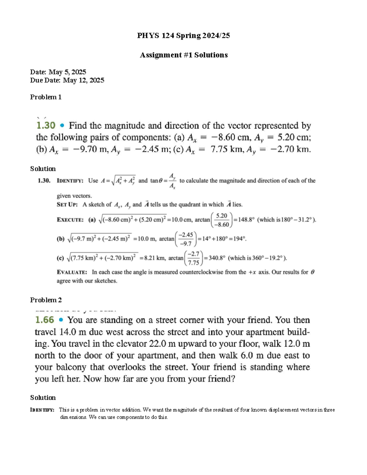 PHYS 124 Spring Assignment #1 Solutions (Due May 12, 2025) - Studocu