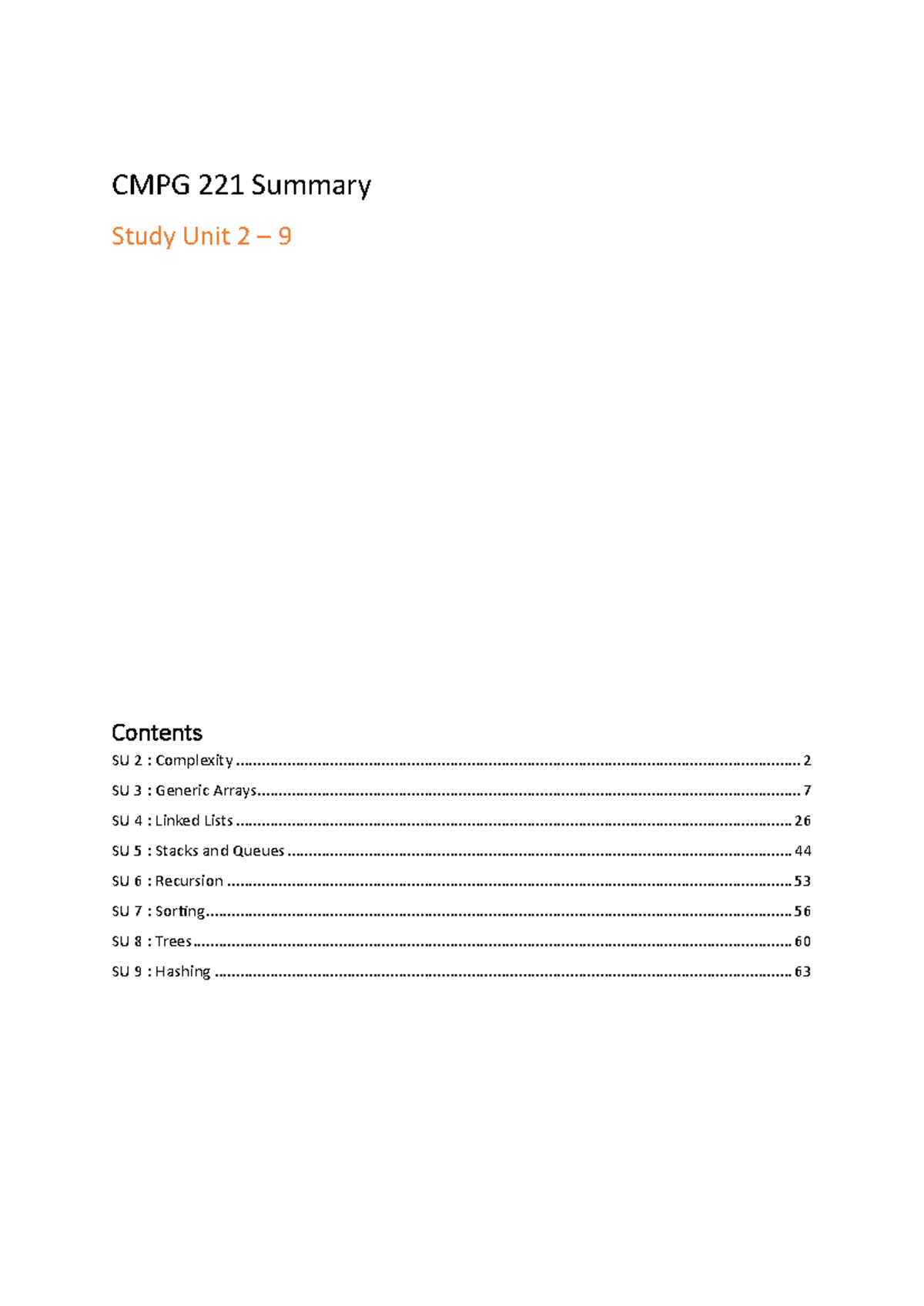 CMPG 221 Summary: Study Unit 2 - Complexity & Generic Arrays - Studocu