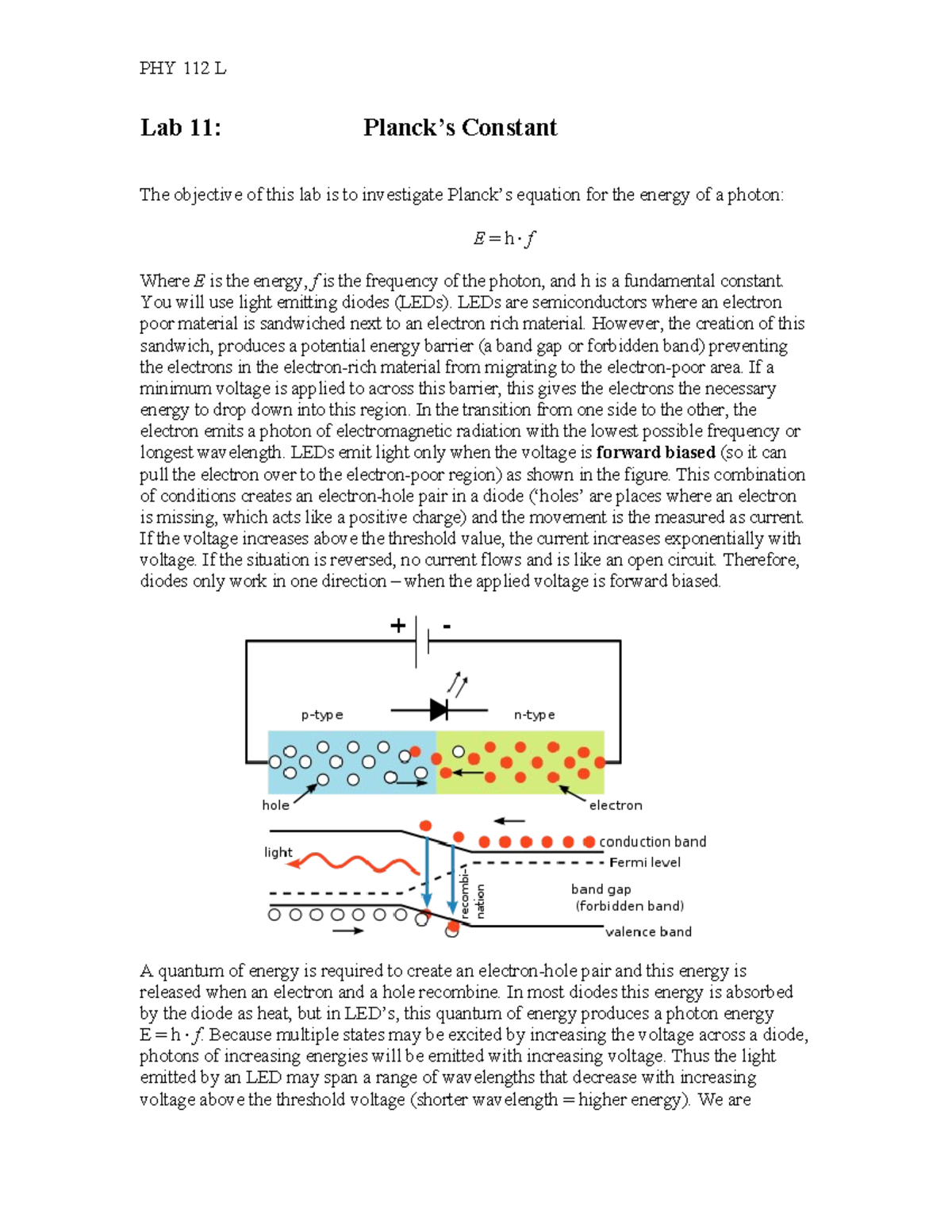 Lab 11: Exploring Planck’s Constant - PHYS112L Experiment Guide - Studocu