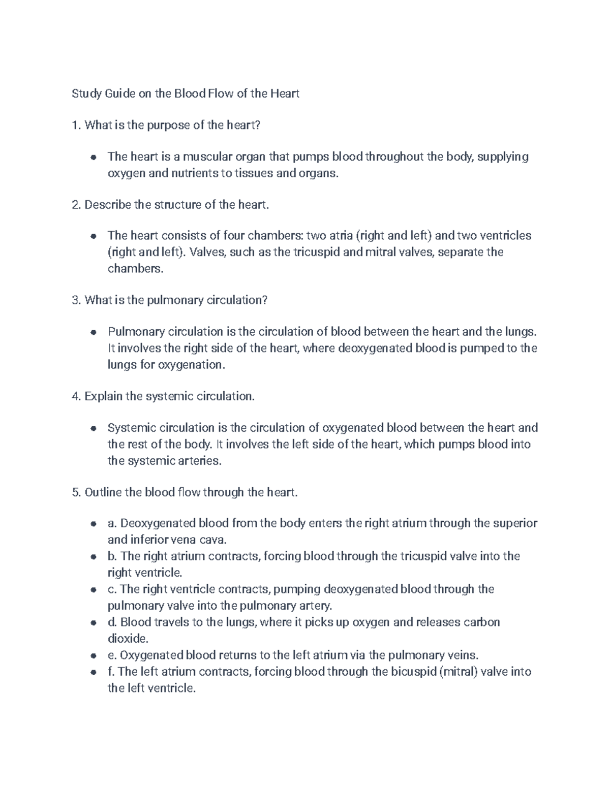 Heart Blood Flow Study Guide: Essential Functions & Circulations - Studocu