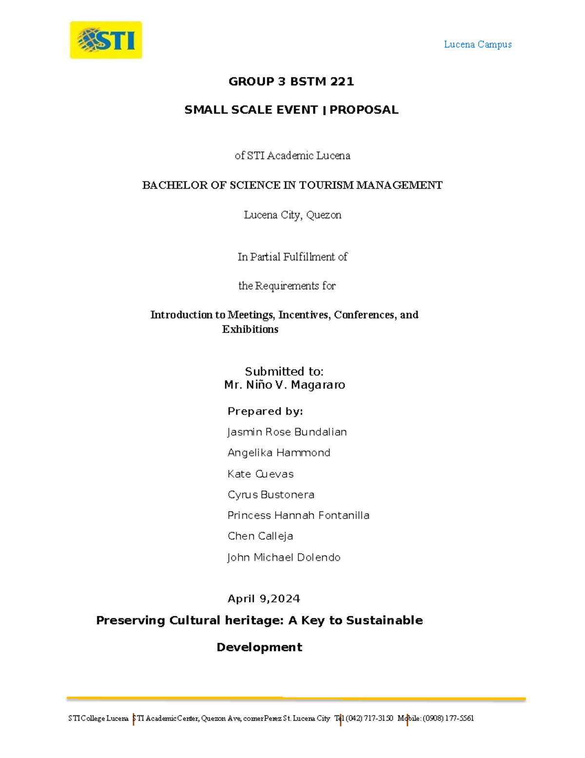 Small Scale Event Proposal - GROUP 3 BSTM 221 SMALL SCALE EVENT ...