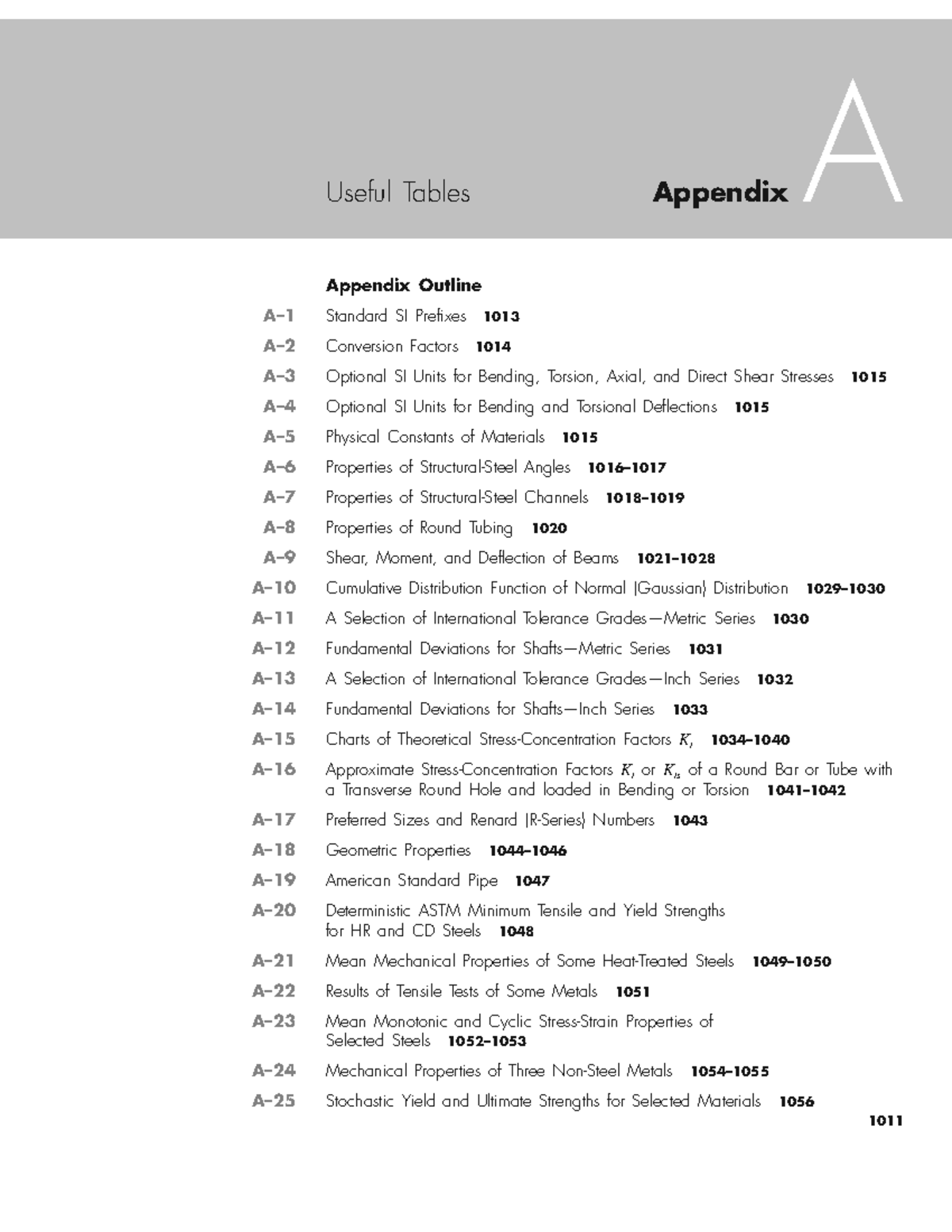 Appendix A: Useful Tables for Mechanical Engineering Design (1014 ...