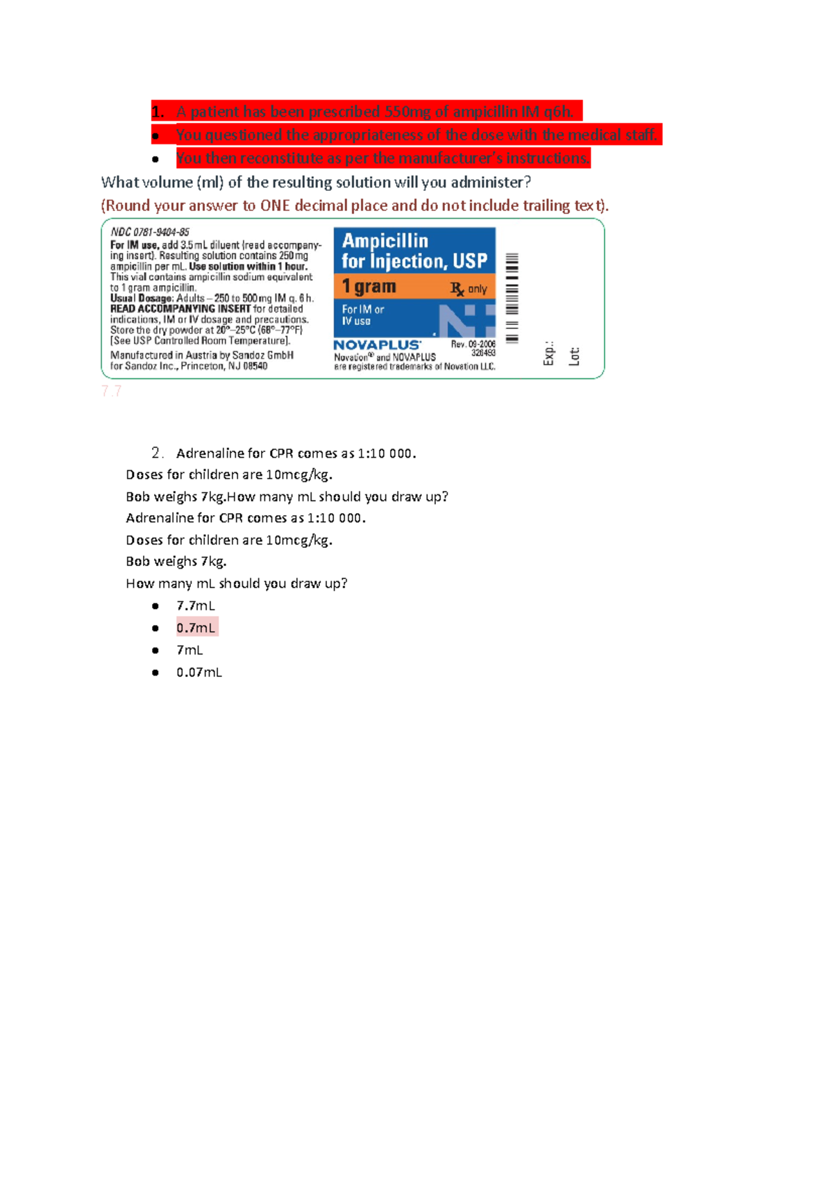 Medication Calculation Questions for Nursing - Med Calc - Studocu
