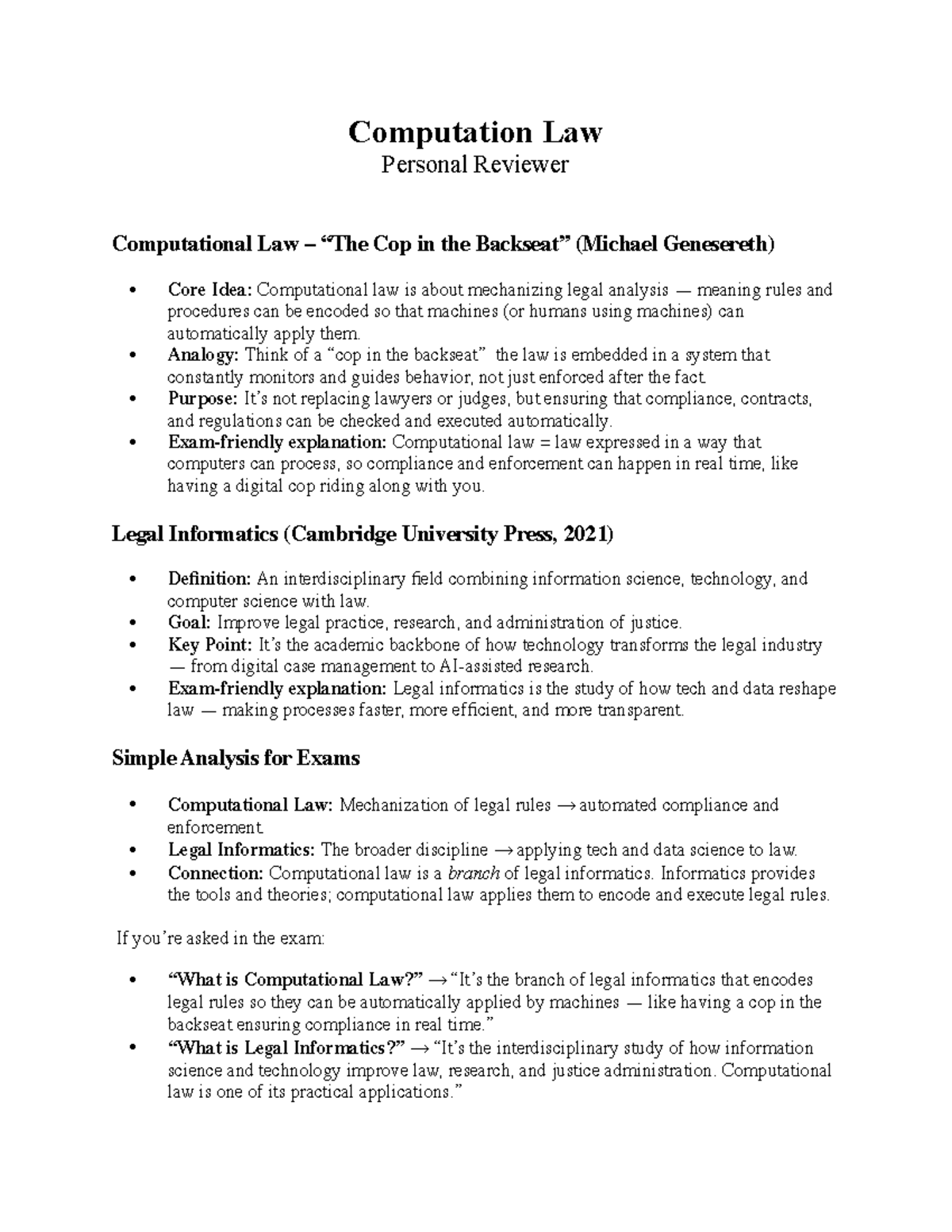 Computation Law & Legal Informatics Reviewer (EDMS 2024-2026) - Studocu