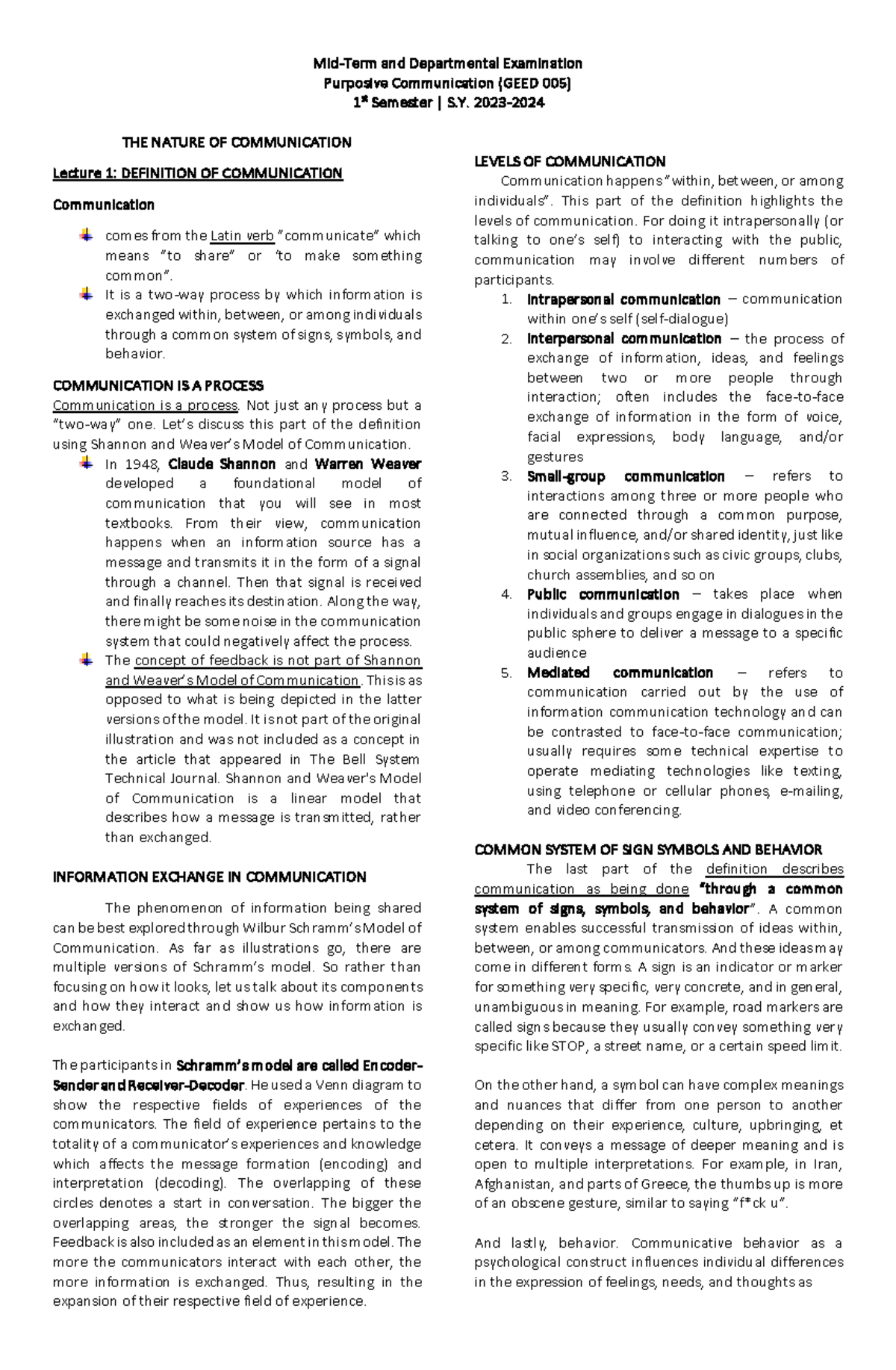 Midterm Reviewer for Purposive Communication (GEED 005) - 1st Sem 2023 ...