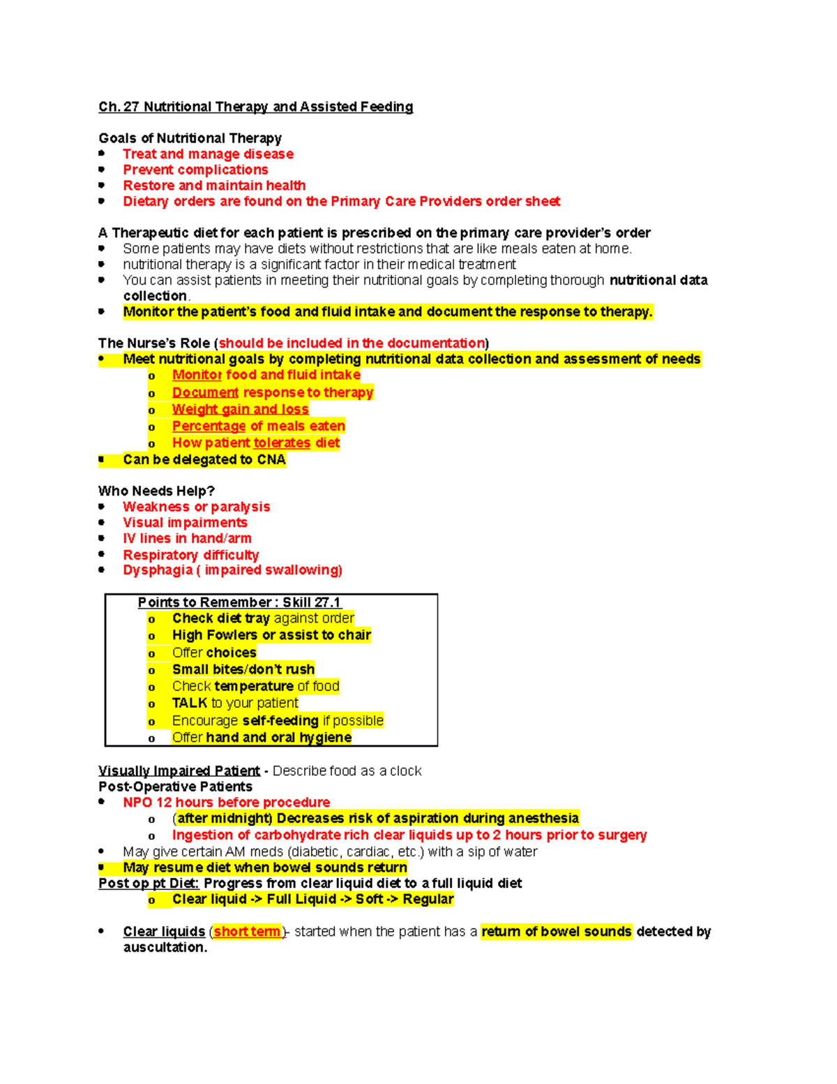 NUTR 450: Chapter 27 - Nutritional Therapy & Assisted Feeding Notes ...