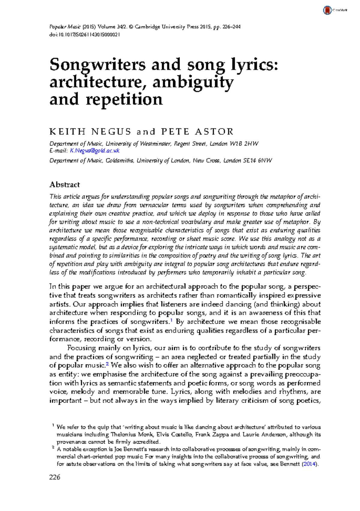 Exploring Popular Song Architecture: Ambiguity & Repetition in Lyrics ...
