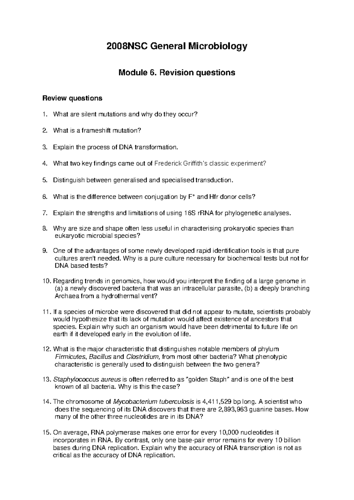 2008NSC General Microbiology Module 6: Revision Questions - Studocu