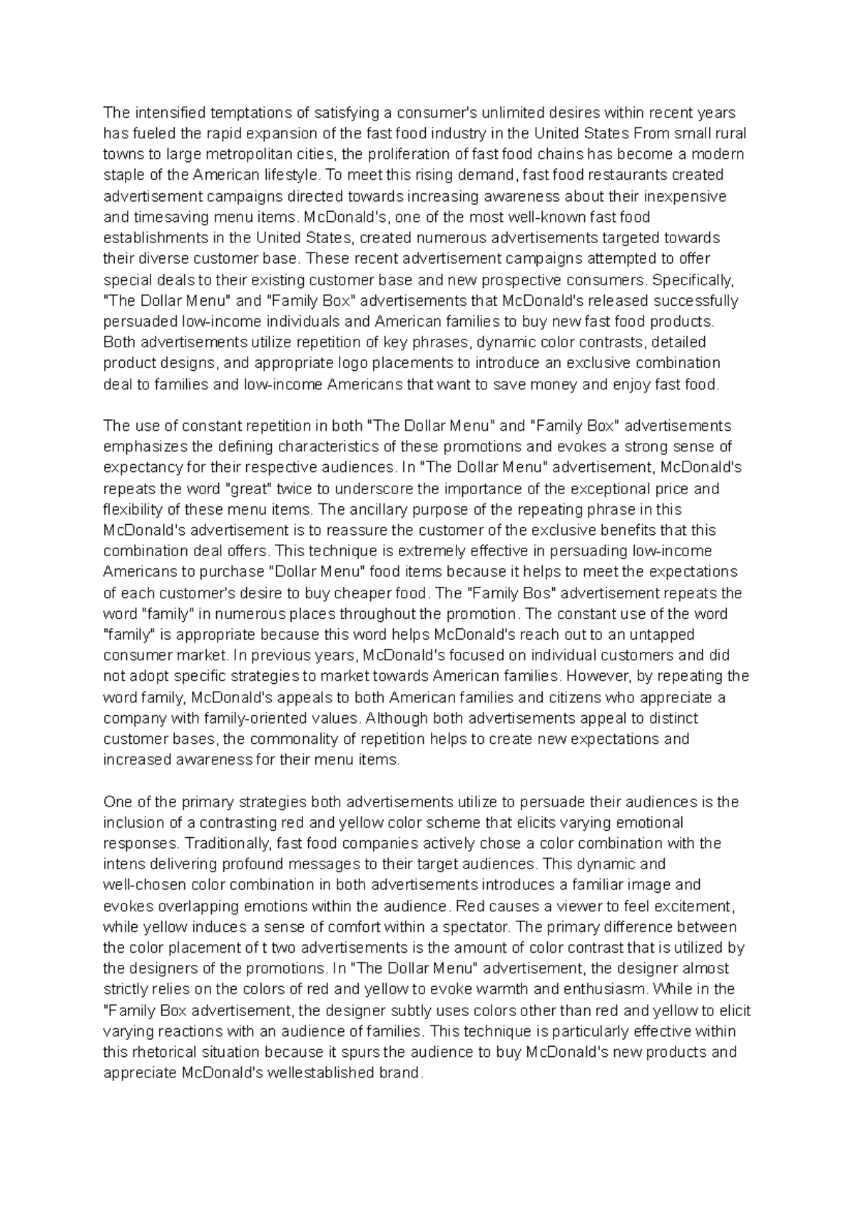 MCD 101 - Rhetorical Analysis of McDonald's Advertisements - Studocu