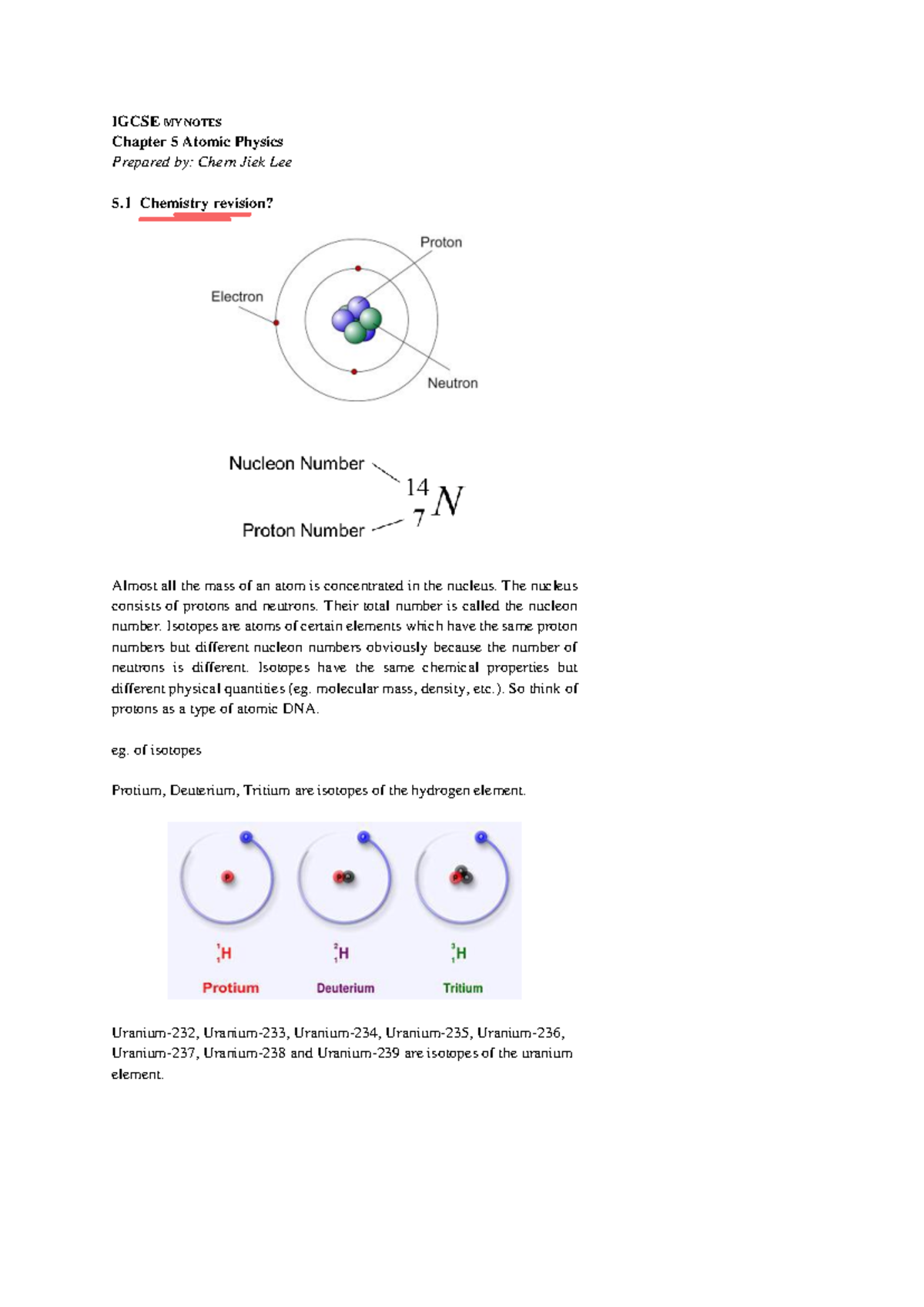 IGCSE Chemistry Notes: Chapter 5 - Atomic Physics Overview - Studocu