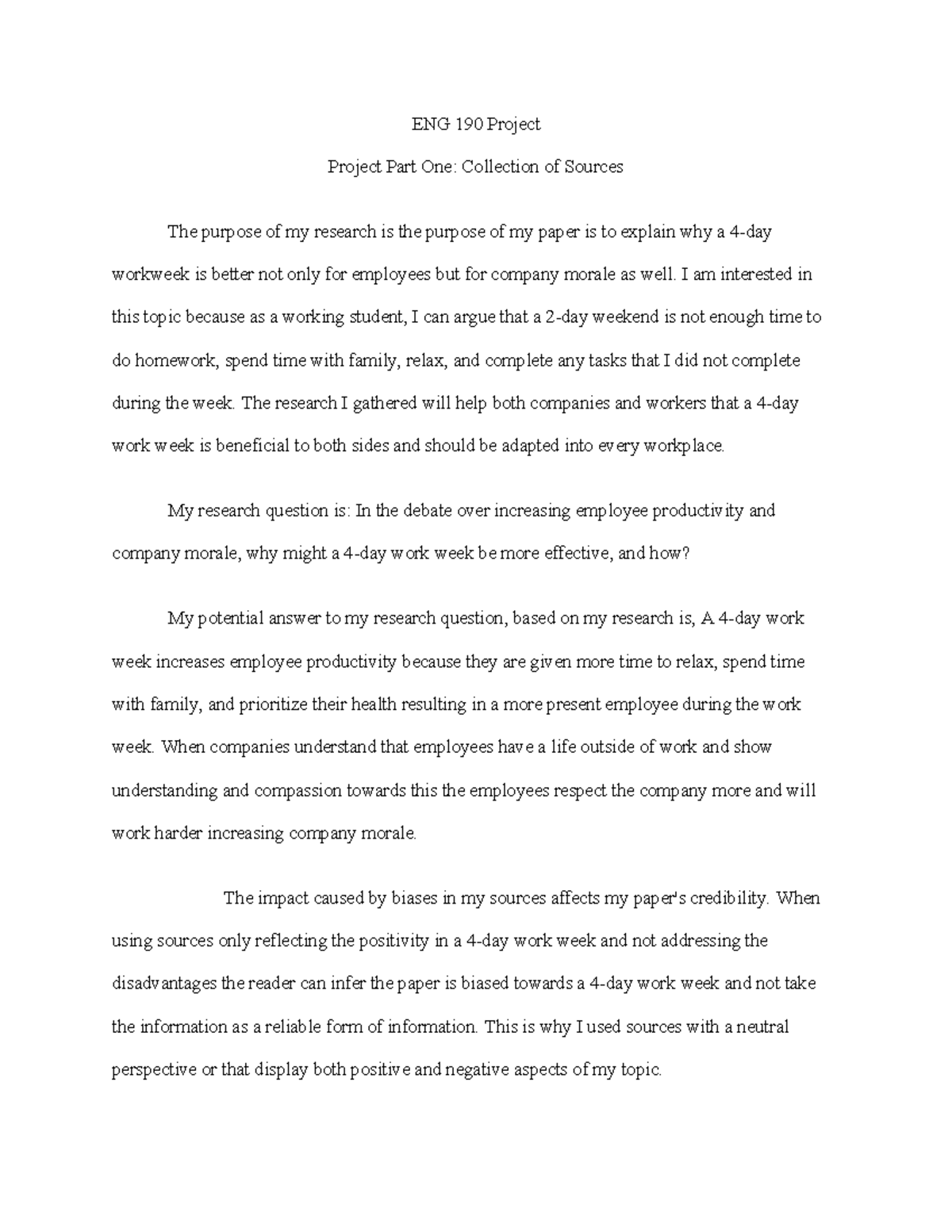 Final Project: The Benefits of a 4-Day Workweek in ENG 190 - Studocu