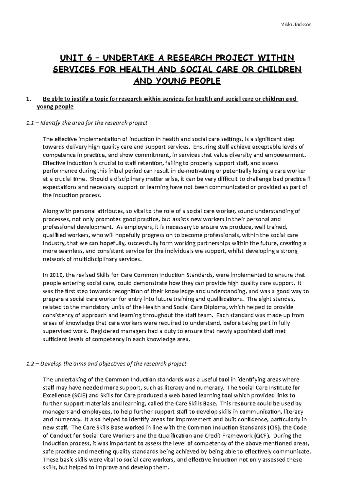 Unit 6 - Undertake a Research Project within Services for Health and ...