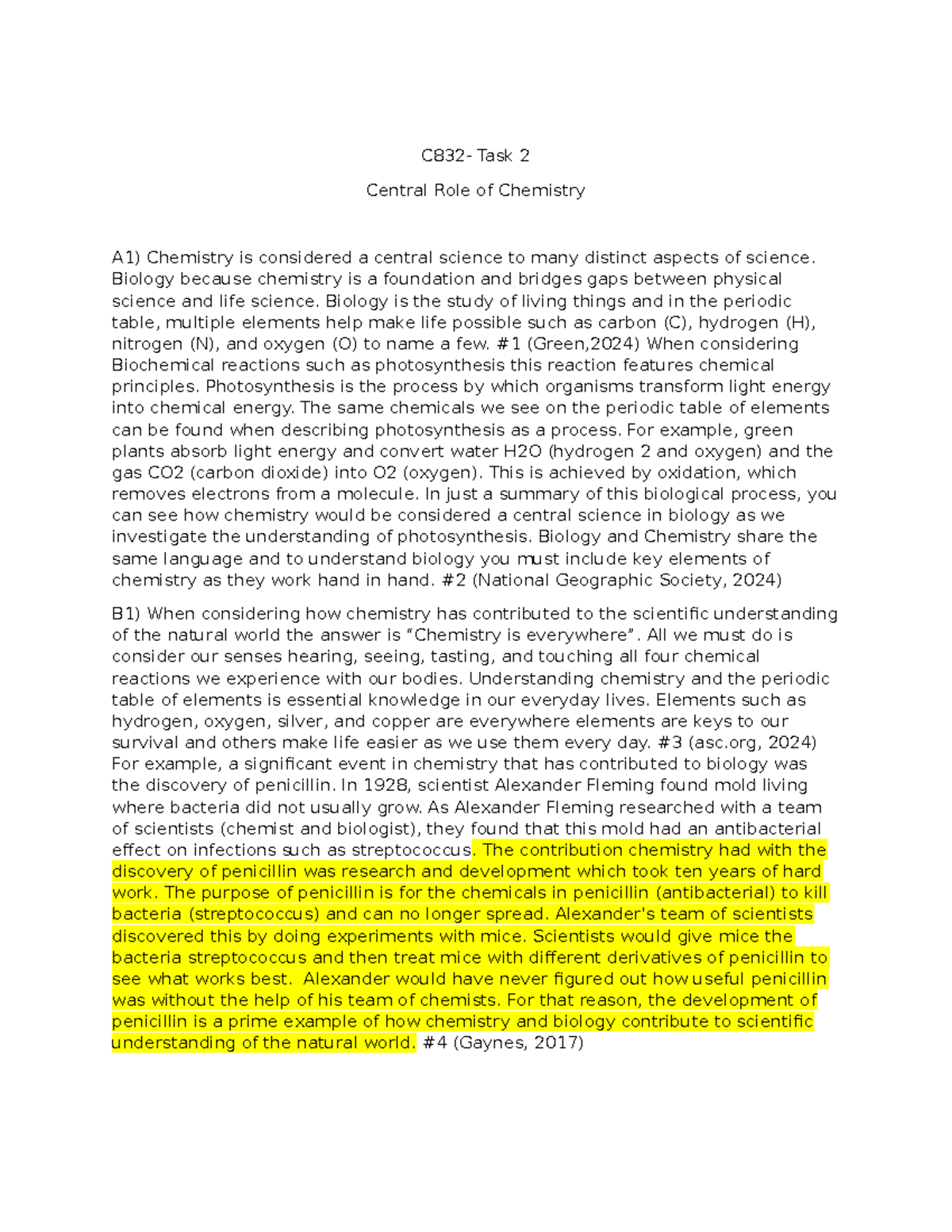 C832 - Task 2: The Central Role of Chemistry in Biological Sciences ...