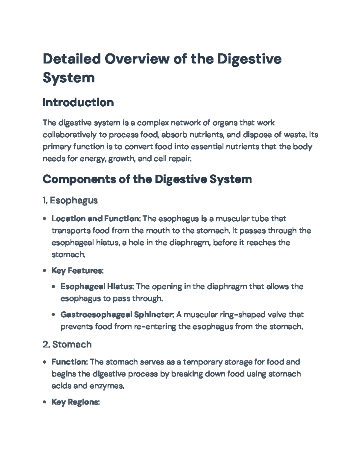 BIO101 Lecture Notes: In-Depth Analysis of the Digestive System - Studocu