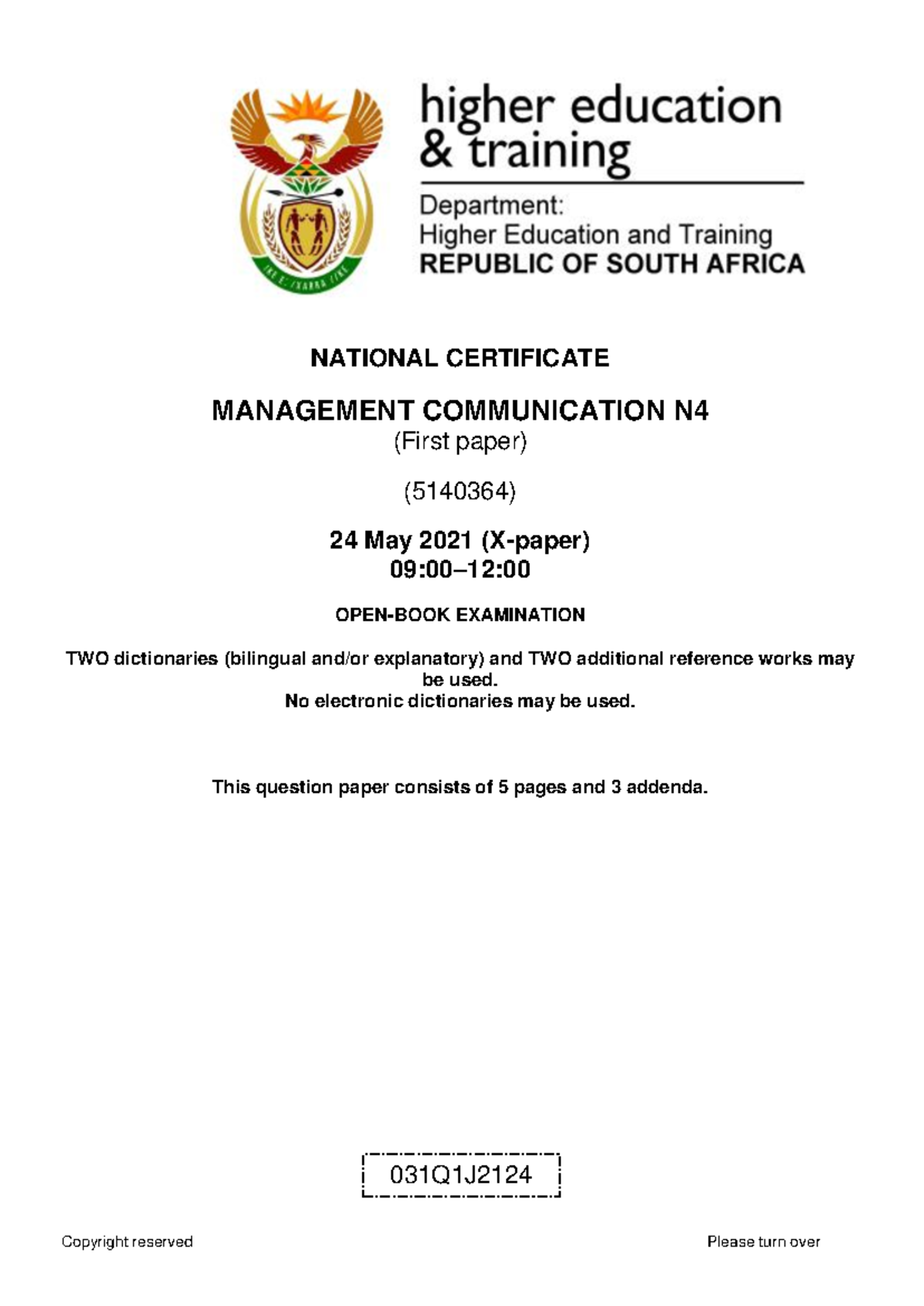 N4 Management Communication Paper 1 June 2021 - Exam Guidelines and ...