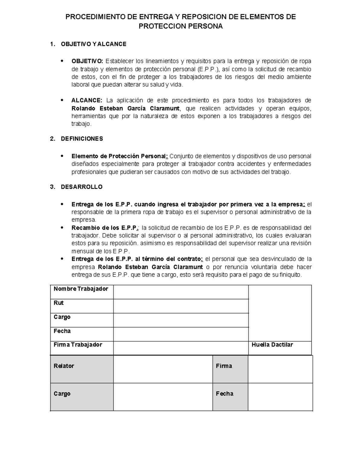 Procedimiento de Entrega y Reposición de EPP - PTS - Studocu