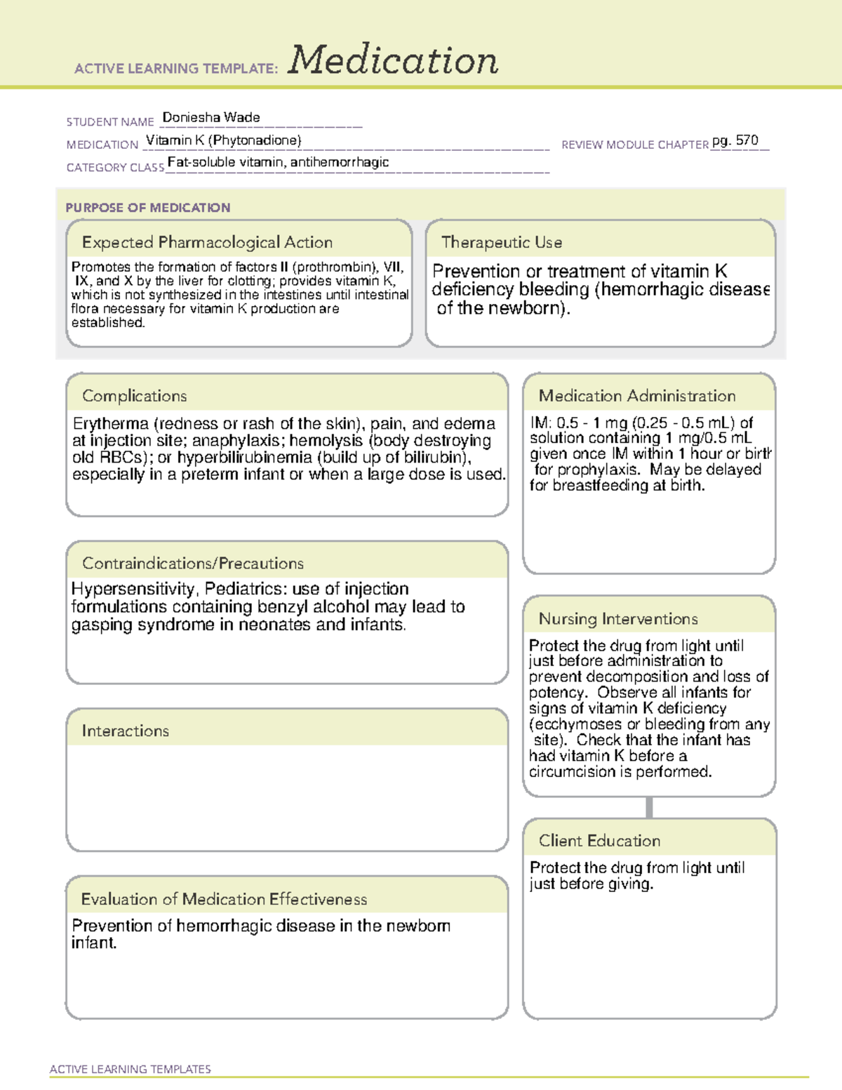OB Vitamin K (Phytonadione) Active Learning Template Review - Studocu