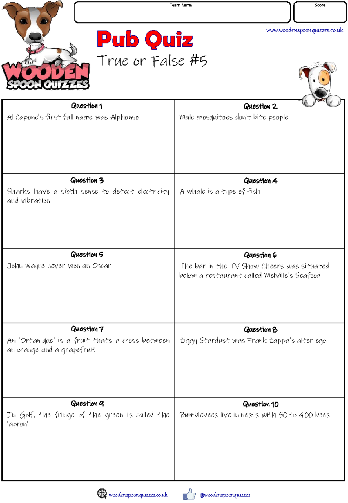 True or False Practice Quiz 5 - Team Name Score - Studocu