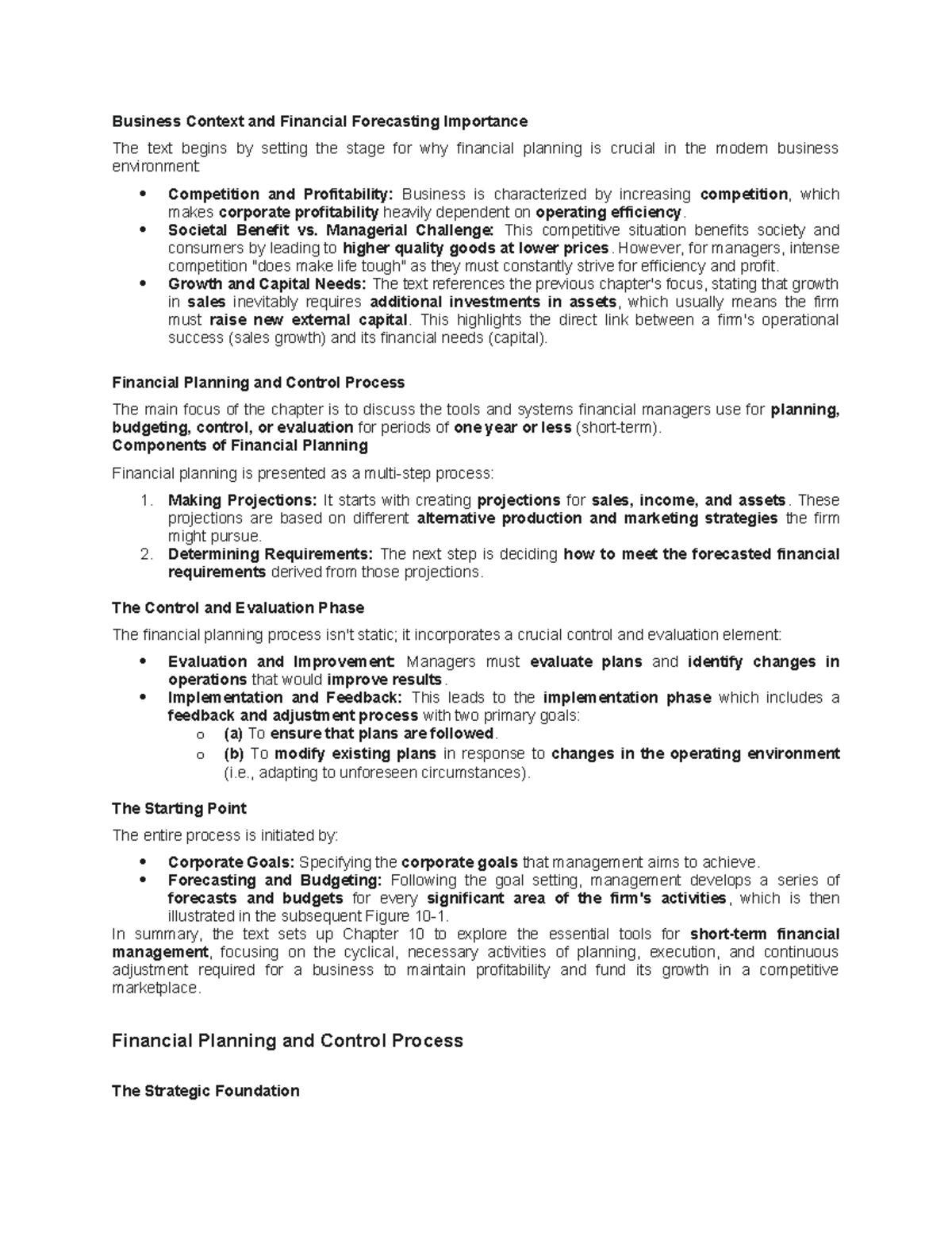 Fin Man Summary: Importance of Financial Planning & Forecasting - Studocu