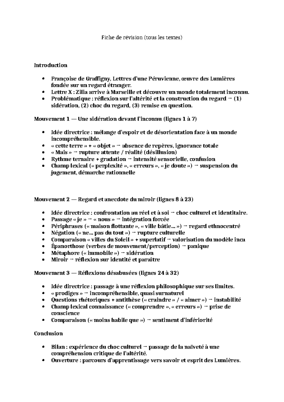 Fiche de révision Bac : Analyse des œuvres de Graffigny, Montaigne et ...