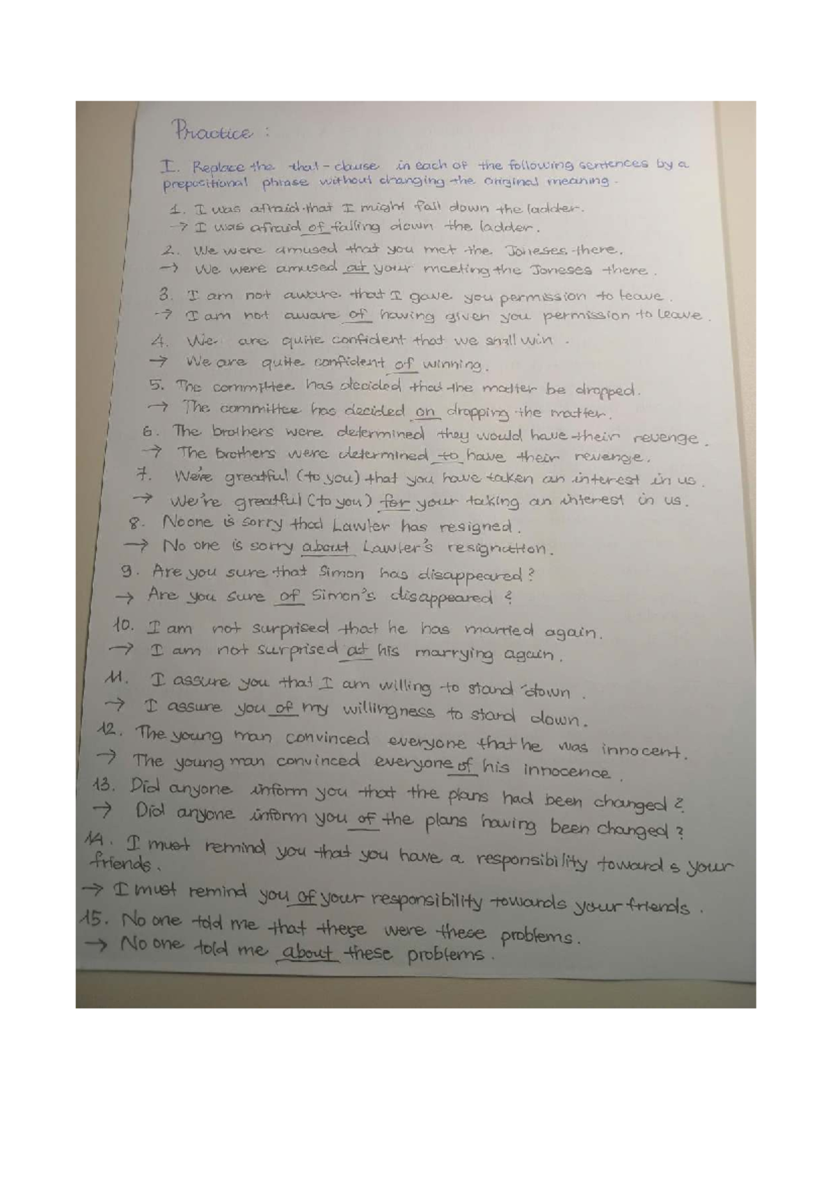 Week 7 Homework: Replacing Clauses with Prepositional Phrases - Studocu