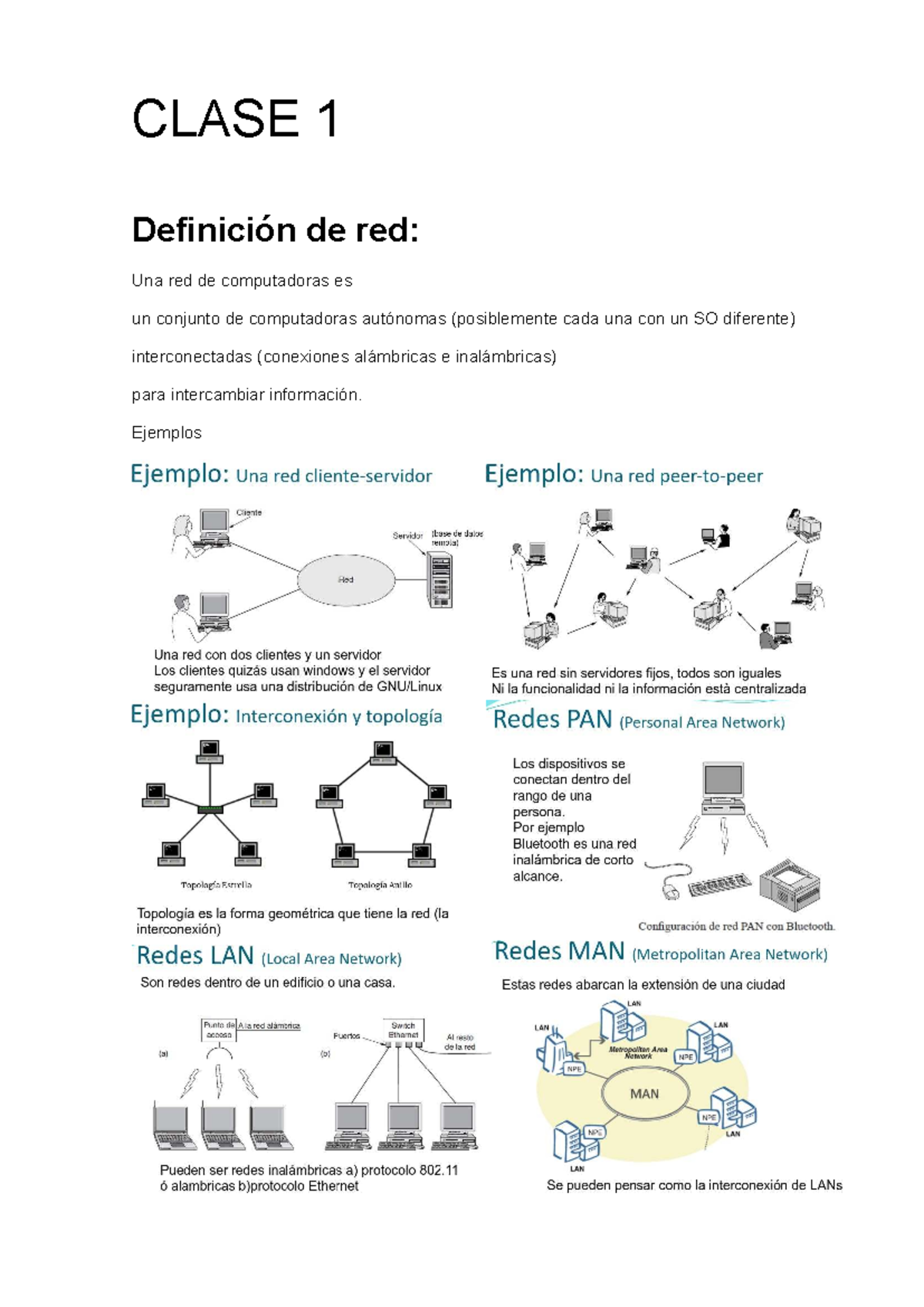 Resumen CLASE 1 y CLASE 2: Definición y Capa Física de Redes - Studocu