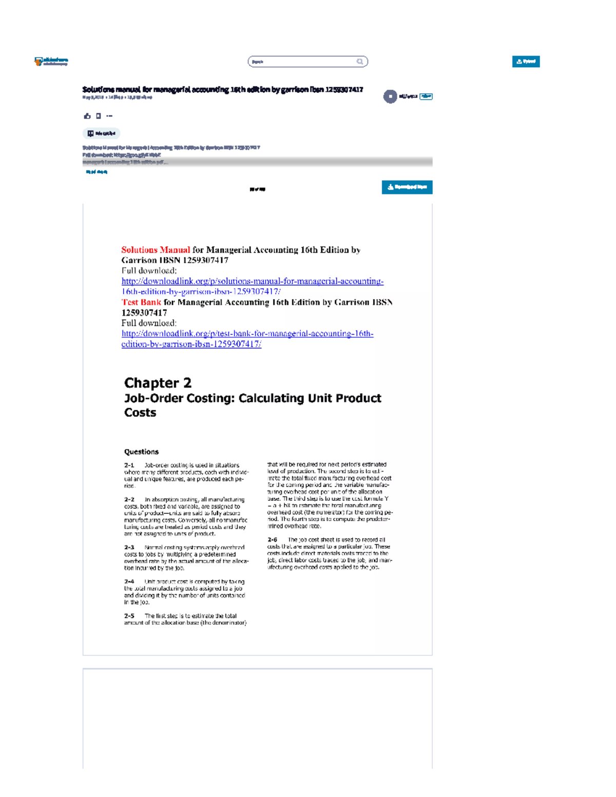 Solutions Manual For Managerial Accounting 16th Ed By Garrison Studocu