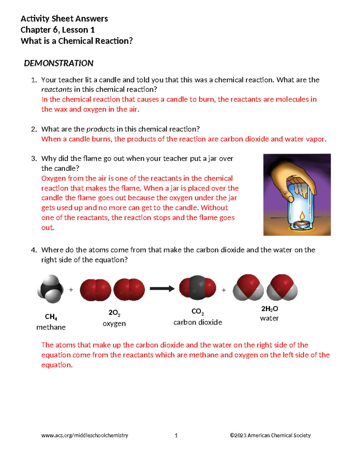 Activity Sheet Answers: Chem. Reactions in Chapter 6, Lesson 1 - Studocu