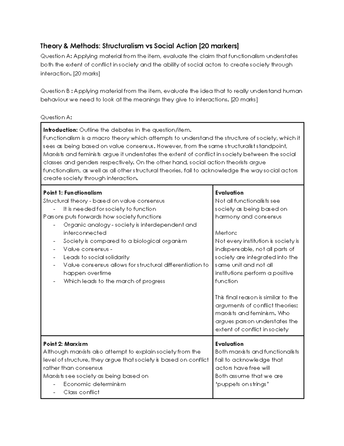 Structuralism vs Social Action Methods: A Comparative Analysis [20 ...