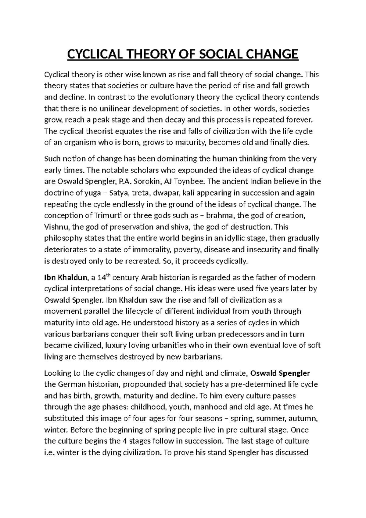 CY 101: Cyclical Theory of Social Change Explained - Studocu